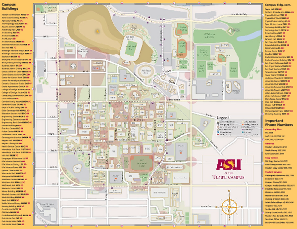 Arizona State University Tempe Camous Map 425 E University Dr Tempe 